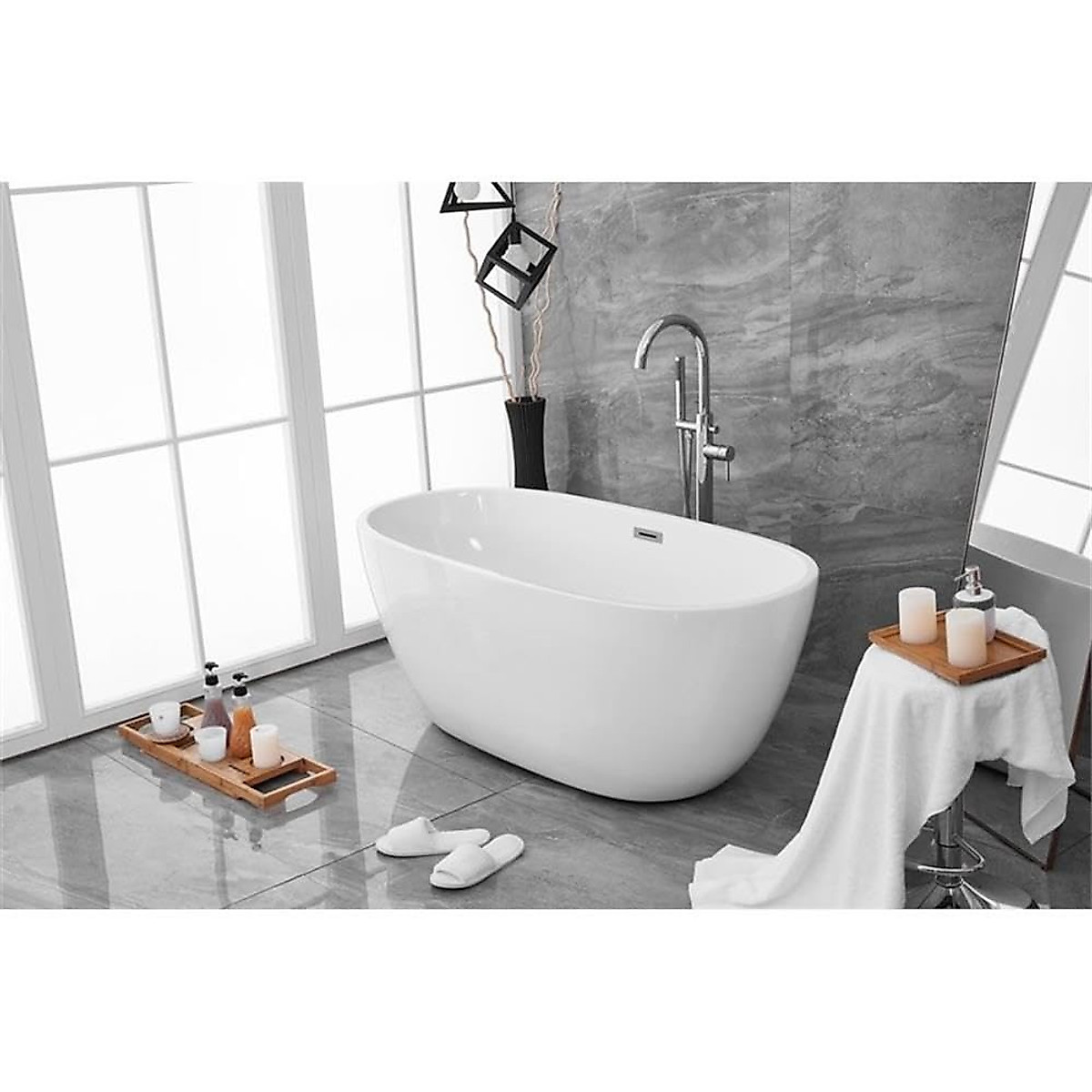 Elegant Decor Indoor Modern 59 inch soaking roll top bathtub in glossy white - 59x28.3x23.2