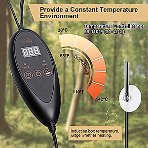 Petbank Reptile Hating Pad-Seedling Heat Mat with Digital Thermostat, Water Tank Heater Heating Pad for Turtles/Snakes/Lizards/Frogs/Spiders/Plant Box/Aquariums, 8 x 12 inch