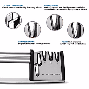 Knife Sharpeners,4 in 1 Kitchen Knife and Scissors Sharpener,Grind and Polish Knife Accessories,Manual Knife Sharpener for Ceramic and Steel Knives,Scissors,Outdoor Knives.