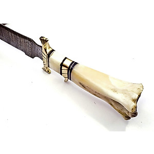 Skokie Knives Custom Hand Made Damascus Steel Hunting Knife Handle Camel Bone