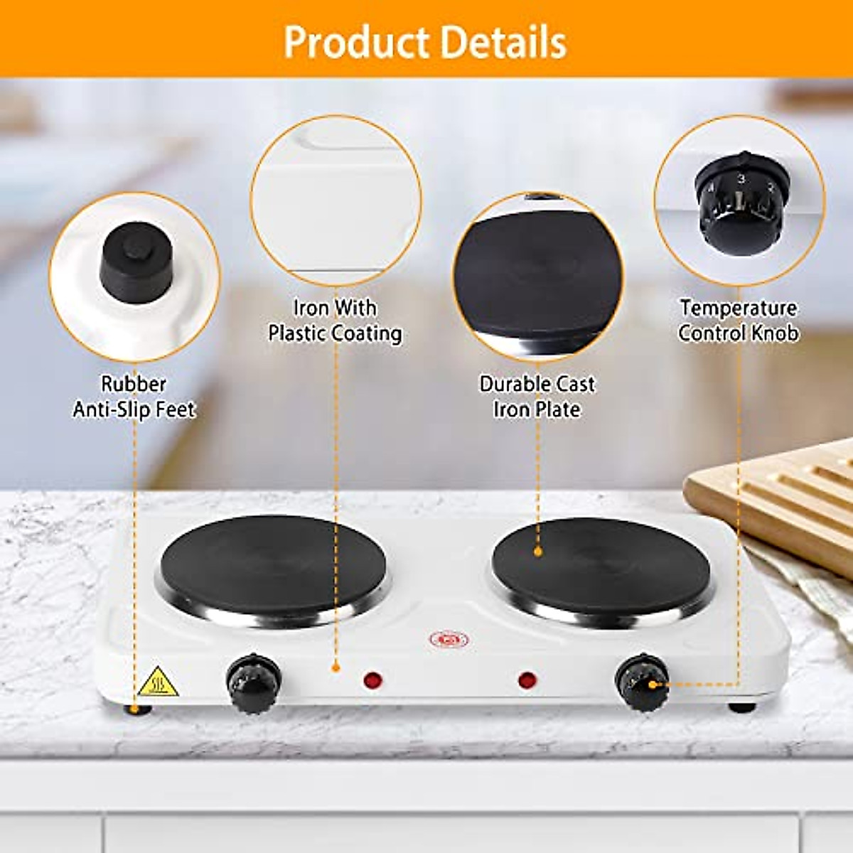 Double Hot Plate for Cooking, Moclever Electric Double Burner, 2000w Portable Electric Stove w/Independent Dual Control & 5 Level Temperature Control, Easy Clean Hot Plate Burners for Kitchen Camping