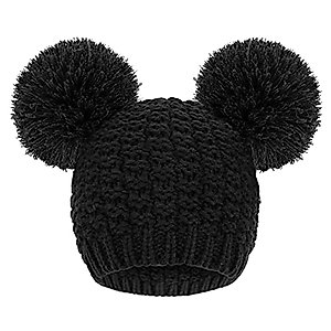Livingston Women Beanie Hat Cable Knit Double Pompom Ears Winter Hat Cute Beanie for Women Knit Pom Beanie for Winter, Black Beanie