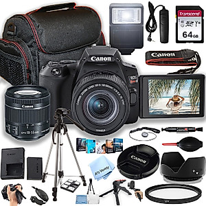 Canon EOS Rebel SL3 DSLR Camera w/EF-S 18-55mm F/4-5.6 STM Zoom Lens + 64GB Memory, Case, Tripod, Flash, Remote, and More (32pc Bundle) (Renewed)