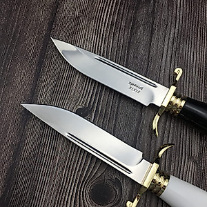 HUAAO 10.2in Fixed Blade Hunting Knife with Sheath, Bowie Knife Full Tang, 440C Blade Acrylic Handle, Survival Camping Knife for Outdoor Bushcraft (black handle)