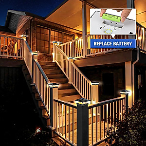 VOLISUN Solar Post Cap Lights Outdoor 4x4/6x6 Wooden/Vinyl Fence Post Cap Lights Solar Deck Post Lights Patio Garden,Warm White 2 Lighting Modes Waterproof,ABS Shell Lens Black (6 Pack)