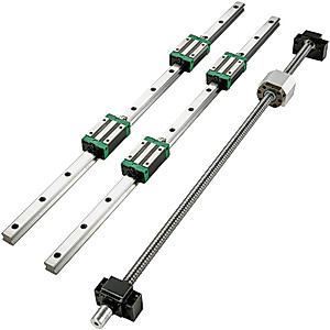 BestEquip Linear Guide Rail 2Pcs HGR20-1500mm Linear Slide Rail with 1Pcs RM1605-1500mm Ballscrew with BF12/BK12 Kit Linear Slide Rail Guide Rail Square for DIY CNC Routers Lathes Mills