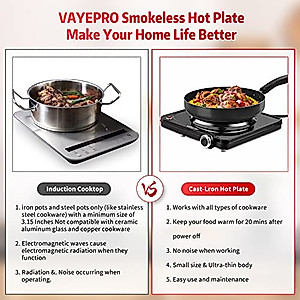 Vayepro Hot Plate, 1500W Portable Electric Stove, Single Electirc Cooktop,Portable Burner for Cooking, Cooktop for Dorm Office Home Camp, UL Listed,Compatible with All Cookware
