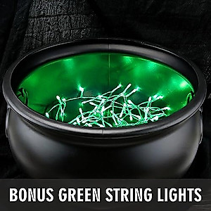 Sarkoyar Halloween Decor Outdoor,Witches Cauldron on Tripod with Green Light,Black Plastic Bowl Decor,Hocus Pocus Candy Bucket Decor for Home Patio Garden Lawn Outside Black