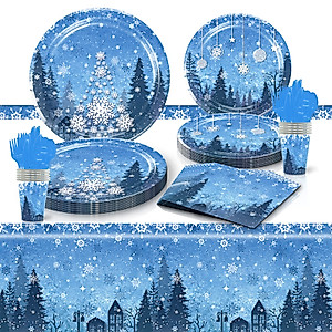 DragzwS Winter Snowflake Paper Dessert Plates Set, Kids Frozen Birthday Party Supplies Plates Snowflake Decorations 20 Guest Paper Dinner Plates, Napkins, Tablecover Snow Princess Party Decorations