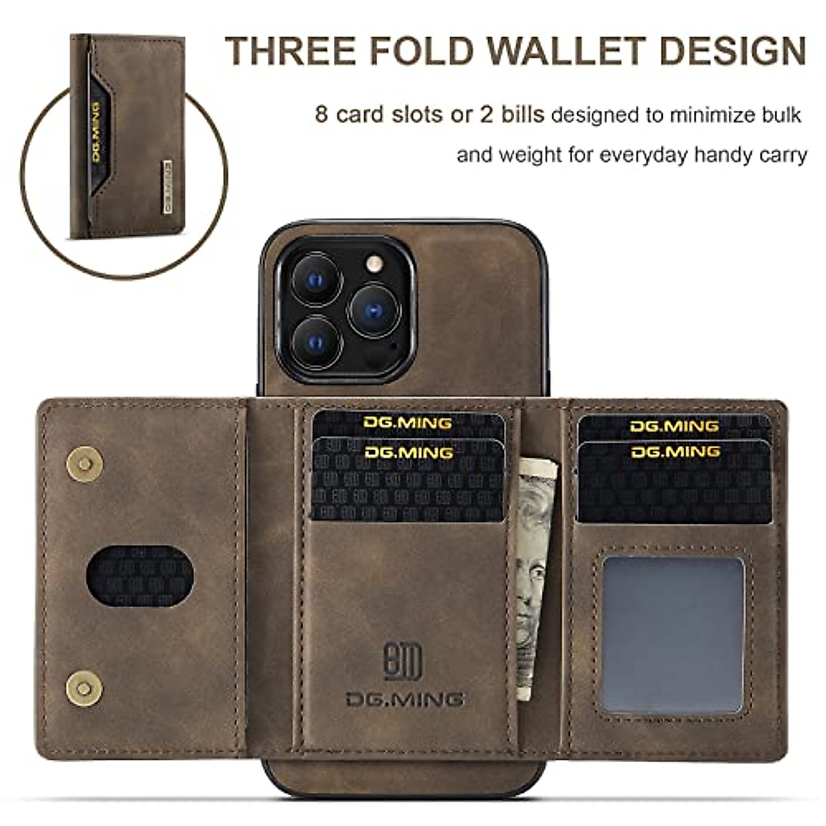 SZHAIYU Leather Wallet Phone Cases Compatible with iPhone 14 Pro Max Case with Card Holder Men 6.7'' 2 in 1 Detachable Back Cover (Coffee,IP 14 Pro Max)