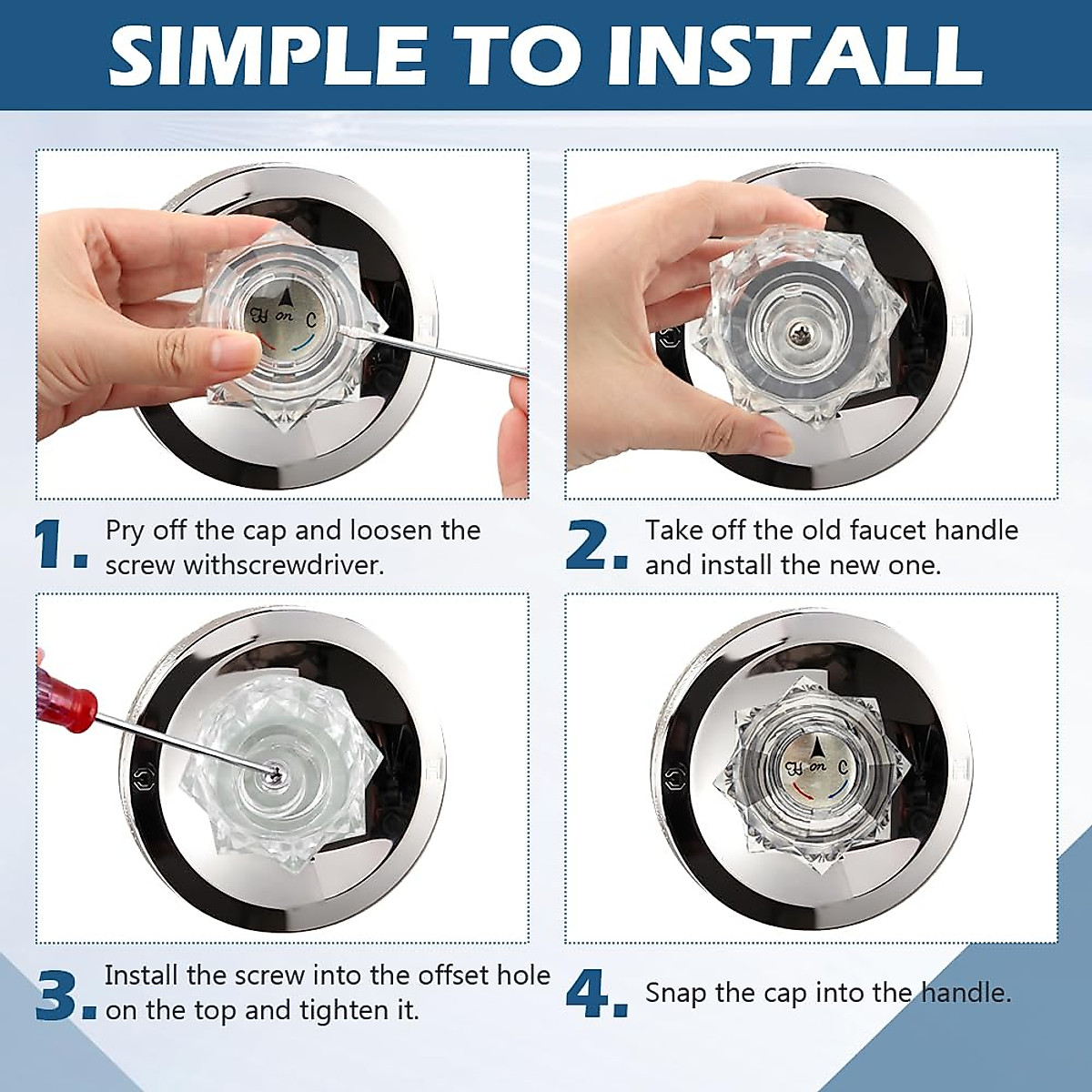 Shower Knob Replacement Compatible with Del-ta Faucet RP2391, 2-1/2" x 2-1/8" Shower Faucet Handle Replacement with Offset Hole(COLOR:clear)