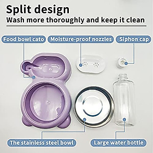 Kathson Double Dog Cat Bowls, Kitten Food and Water Bowl Set Stainless Steel Detachable Puppy Feeder and Automatic Water Dispenser Pet Feeder for Small Size Dog (Purple)