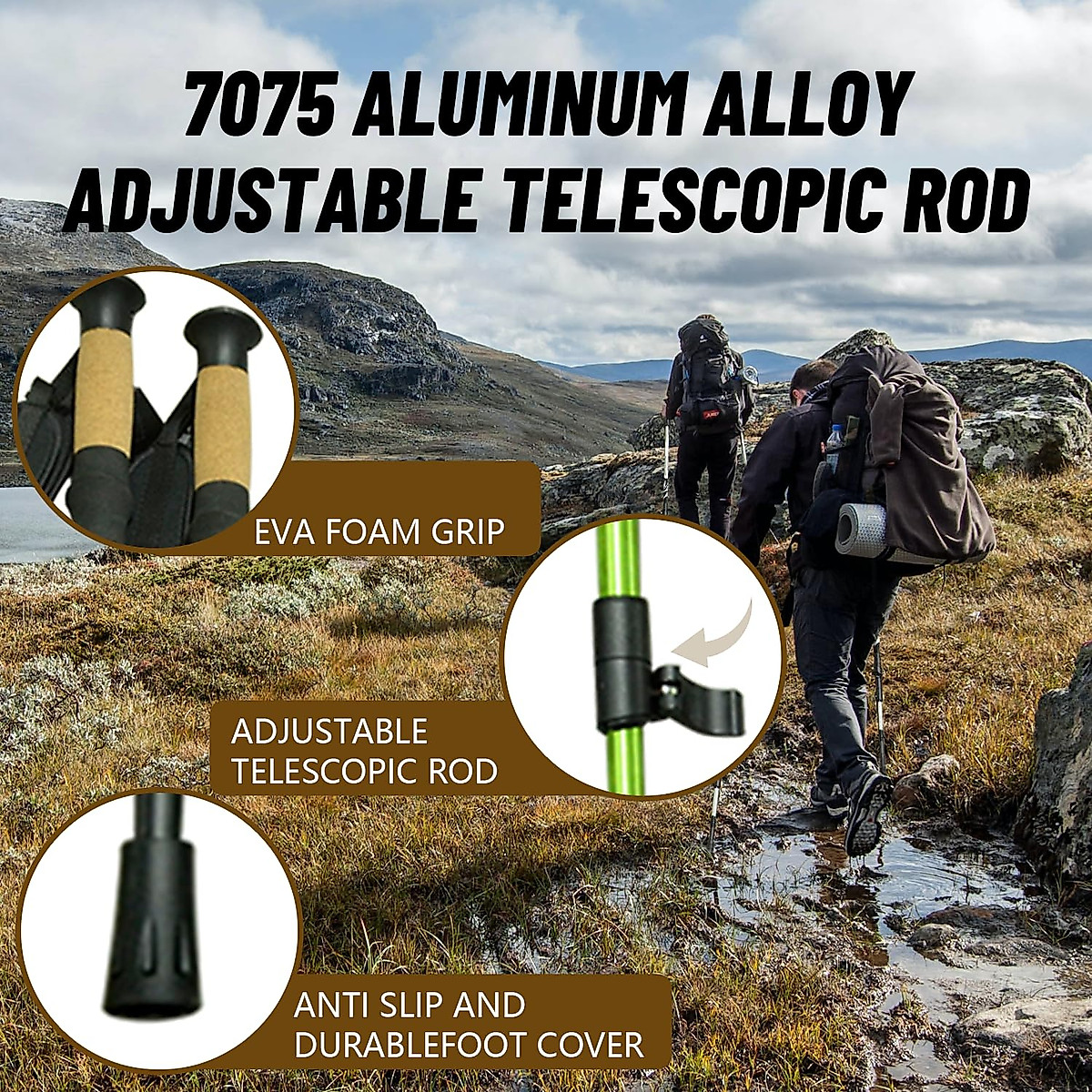 2 Pcs Trekking Poles,Aluminum Lightweight Collapsible Hiking Poles for Women,Walking Sticks for Hiking Carbon Fiber(Black)