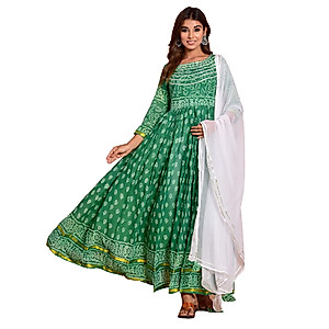 Indian Kurti for Womens With Dupatta | Rayon Printed Kurta Kurtis Dress For Women Tops Tunic Green