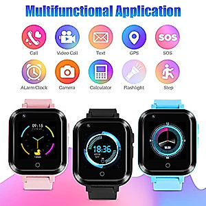 Kids Smart Watch Phone 4G Network WiFi GPS Tracker Children Smartwatch with Two-Way Call Camera SOS Anti-Lost IP67 Waterproof Touch Screen Watch Gift for Boys Girls Birthday Christmas Xmas (Black)