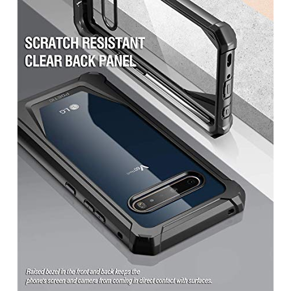 Poetic Guardian Series Case Designed for LG V60 ThinQ Case, Full-Body Hybrid Shockproof Bumper Cover with Built-in-Screen Protector, Black/Clear