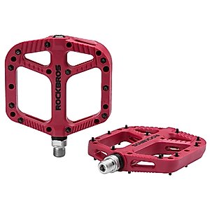 ROCK BROS Mountain Bike Pedals Nylon Composite Bearing 9/16" MTB Bicycle Pedals with Wide Flat Platform Red