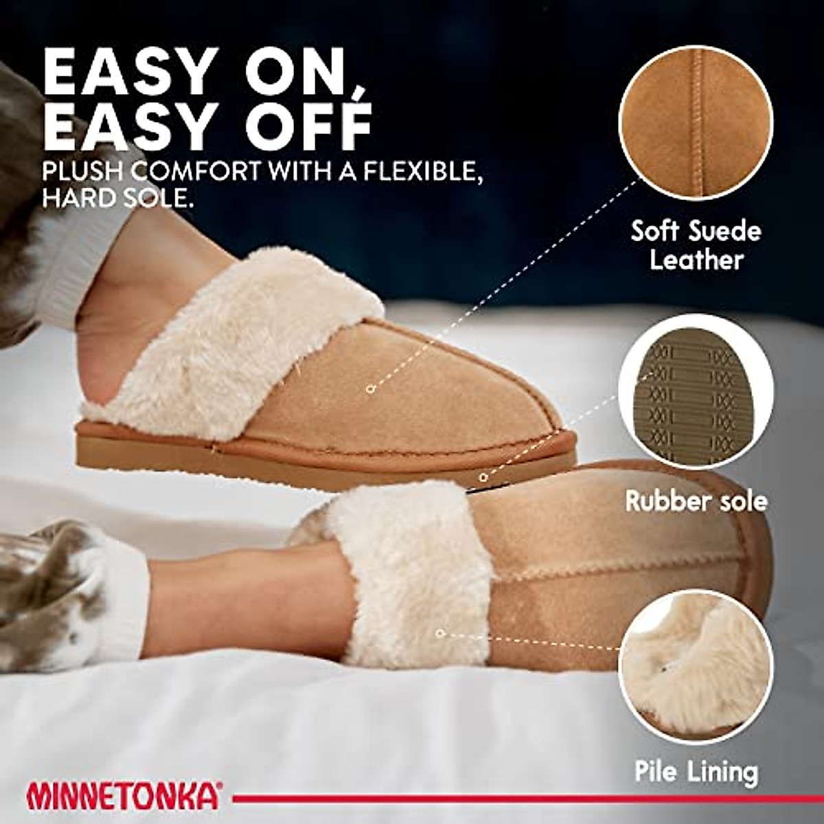 Minnetonka Womens Chesney Slipper, Cinnamon, Size 6 Wide