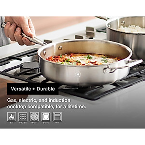 Misen 3 QT Stainless Steel Sauté Pan with Lid - Deep Frying Pan - Large 5-Ply Steel Cooking Pan