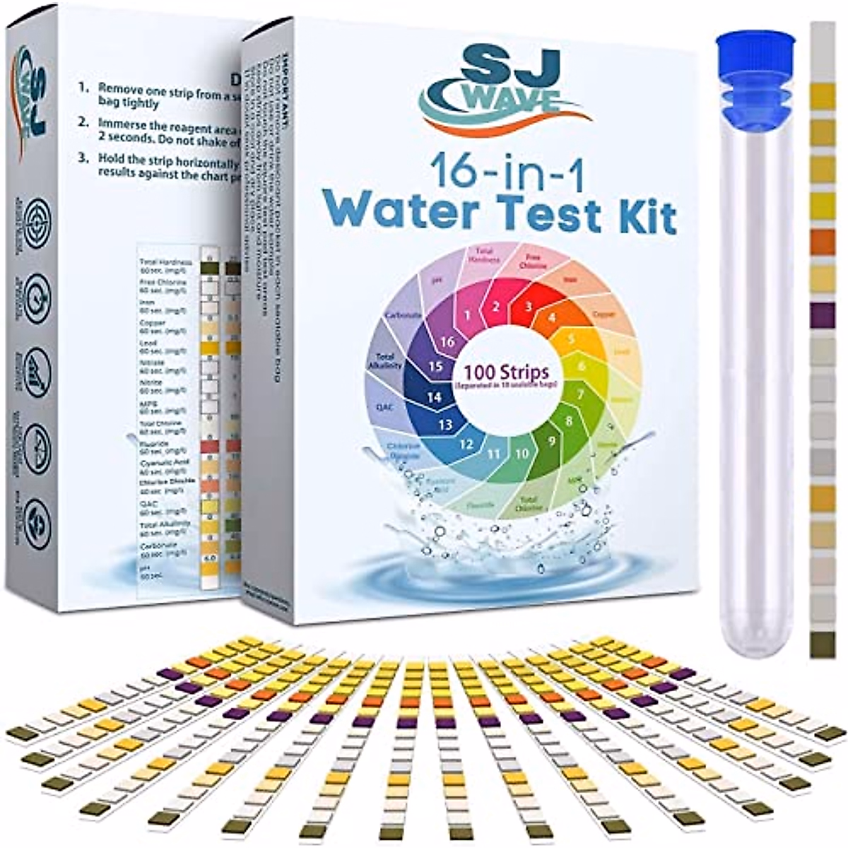 16 in 1 Drinking Water Test Kit |High Sensitivity Test Strips detect pH, Hardness, Chlorine, Lead, Iron, Copper, Nitrate, Nitrite | Home Water Purity Test Strips for Aquarium, Pool, Well & Tap Water