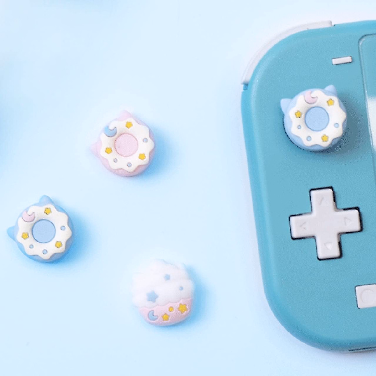 BelugaDesign Donut Ice Cream Thumb Grips | Cute Kawaii Food Cupcake Pink Blue Pastel Joystick Cap | Compatible with Nintendo Switch Standard Joycon Lite OLED