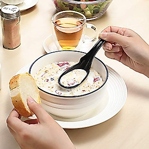 Hiware 12-piece Asian Soup Spoons, Rice Spoons, Chinese Won Ton Soup Spoon - Notch and Hook Style, Black