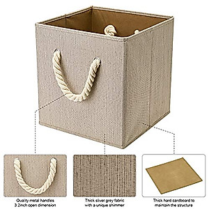 i BKGOO Foldable Storage Cube Bins Dark Grey Bamboo Fabric Collapsible Resistant Basket Box Organizer with Cotton Rope Handle for Home Office and Nursery 10.5x10.5x11 inch