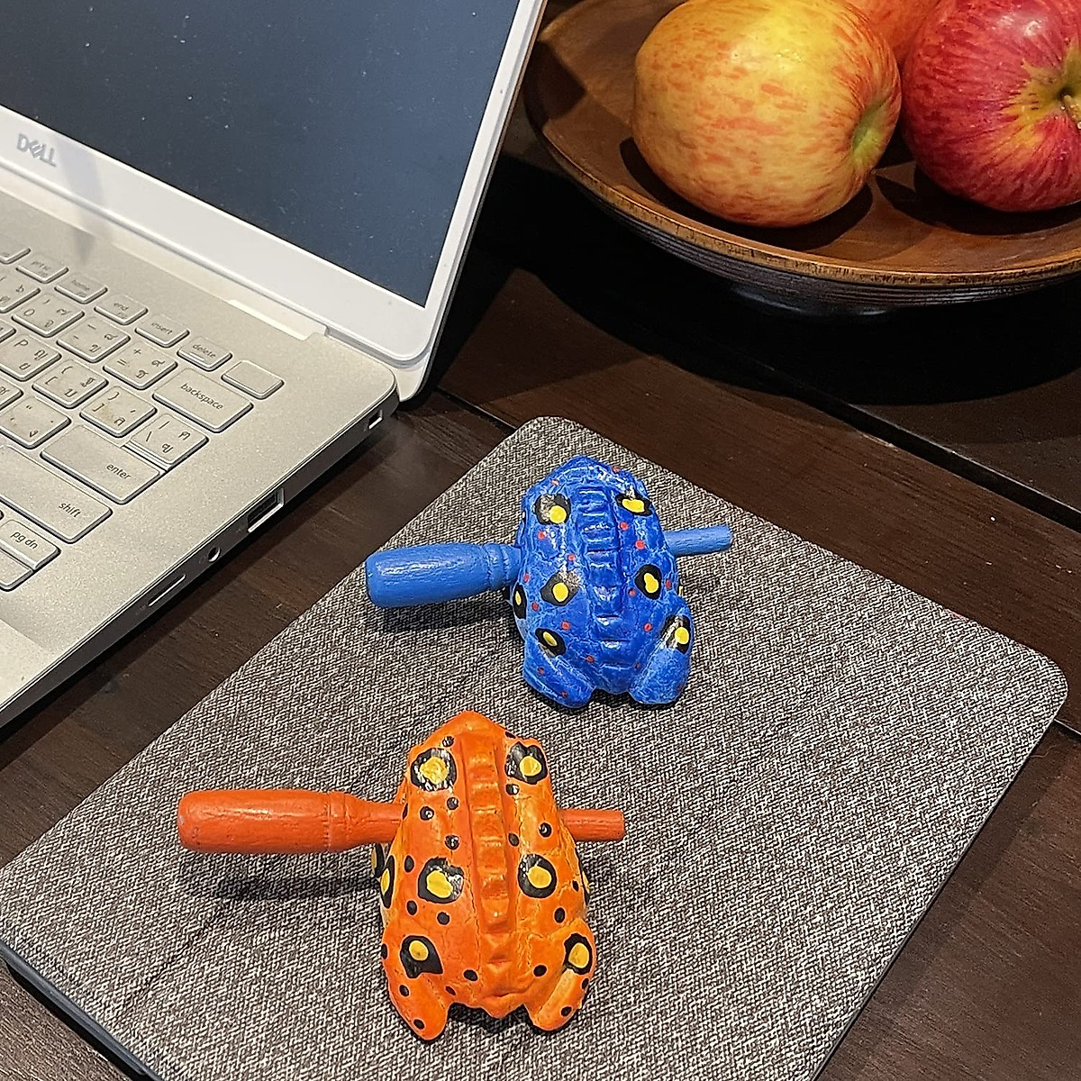 Cozinest Pair Wooden Frogs Guiro Rasp Percussion Instruments Tone Block Thailand Craft Small Wood Frog Musical Instrument 2 Inch (Blue and Orange Dots)
