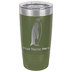 LaserGram 20oz Vacuum Insulated Tumbler Mug, Penguin, Personalized Engraving Included (Camo Green)