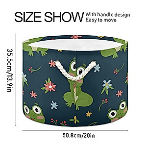 xigua Frog Cotton Rope Storage Basket with Handles Large Baby Laundry Basket Round Collapsible Laundry Basket for Laundry,Toys,Books and Nursery Clothes