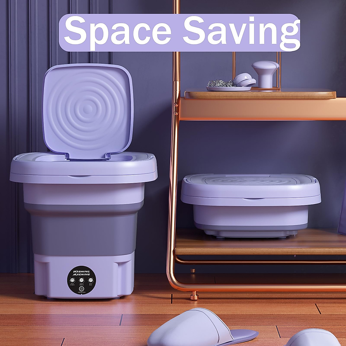 Oivley Portable Washing Machine Foldable, Small Washing Machine with 3 Modes Deep Cleaning, Mini Washer for Baby Clothes, Underwear or Small Items, Apartment, Dorm, Camping, RV, Travel, Laundry-Purple