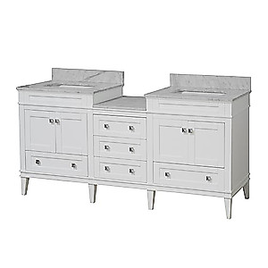 Kitchen Bath Collection Eleanor 72-inch Double Bathroom Vanity (White/Carrara): Includes White Cabinet with Authentic Italian Carrara Marble Countertop and White Ceramic Sinks
