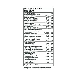 Thorne Basic Prenatal - Well-Researched Folate Multi for Pregnant and Nursing Women Includes 18 Vitamins and Minerals, Plus Choline - 90 Capsules - 30 Servings