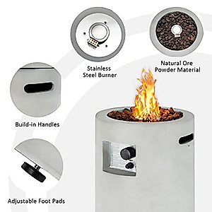 16 Inch Auto-Ignition Outdoor Gas Fire Pit Table, 30,000 BTU Steel Propane Round Firepit with Waterproof Protective Cover, CSA Certification, for Garden,Balcony Decor, Wood-Grain Pattern (White)