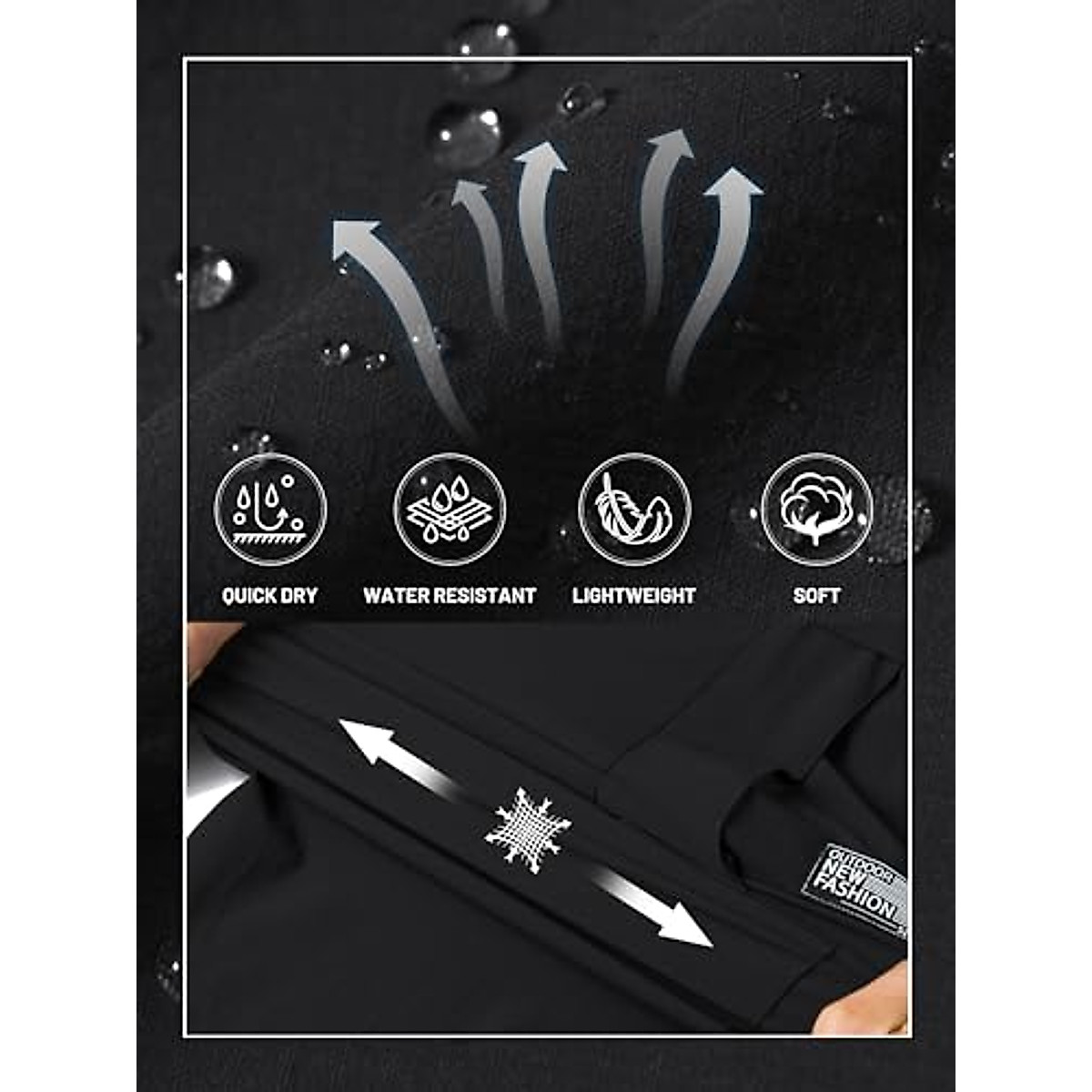 TACVASEN Capri Pants for Men Black Cargo Shorts Men Outdoor Quick Dry Shorts for Men Water-Resistant Workout Shorts with Zipper Pockets