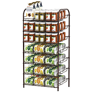 DOMYDEVM Can Rack Organizer 7-Tier Can Storage Organizer Free Standing Beverage Soda Can Storage Dispenser Holder for Kitchen Pantry, Bronze