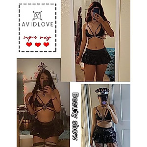 Avidlove Cosplay Lingerie for Women 3 pack Leather Lingerie Set Latex Role Playing Costume Outfits Black