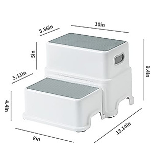 Victostar 2 Step Stool for Kids, Anti-Slip Sturdy Toddler Two Step Stool for Toilet Potty Training, Bathroom,Kitchen(Grey-White)