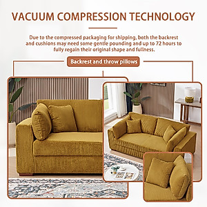 HOLYFIND Modern Corduroy Sofa Couch with Upholstered Deep Seat,3 Seater Sofa with Four Pillows,Oversized Love seat for Living Room, Apartment (Yellow)