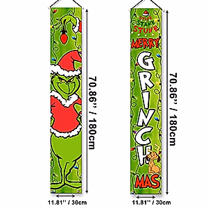 Grinch Christmas Decorations Grinch Porch Sign Door Banner Merry Grinchmas Theme Photography Yard Sign Banner Supplies For Home Office Fireplace Christmas New Year Party Decorations