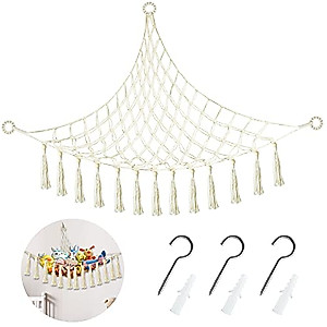 Morcheiong Stuffed Animals Net or Hammock, Large Stuffed Animals Storage with Hooks Tassel, Cotton Net for Stuffed Animals Corner