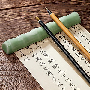 2 Pieces Calligraphy Brush Holder Rack Rest Ceramic Paint Brush Holder Rack Rest Calligraphy Pen Holder Stand Rack Rest 5 Ports Calligraphy Writing Brush Holder Rack Rest, Green