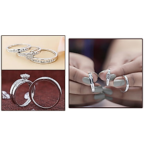 Dazzlingrock Collection 0.49 Carat Round Lab Grown White Diamond Cluster Wedding Trio Ensemble Set in in 925 Sterling Silver, Women Size 7.5 and Men Size 10