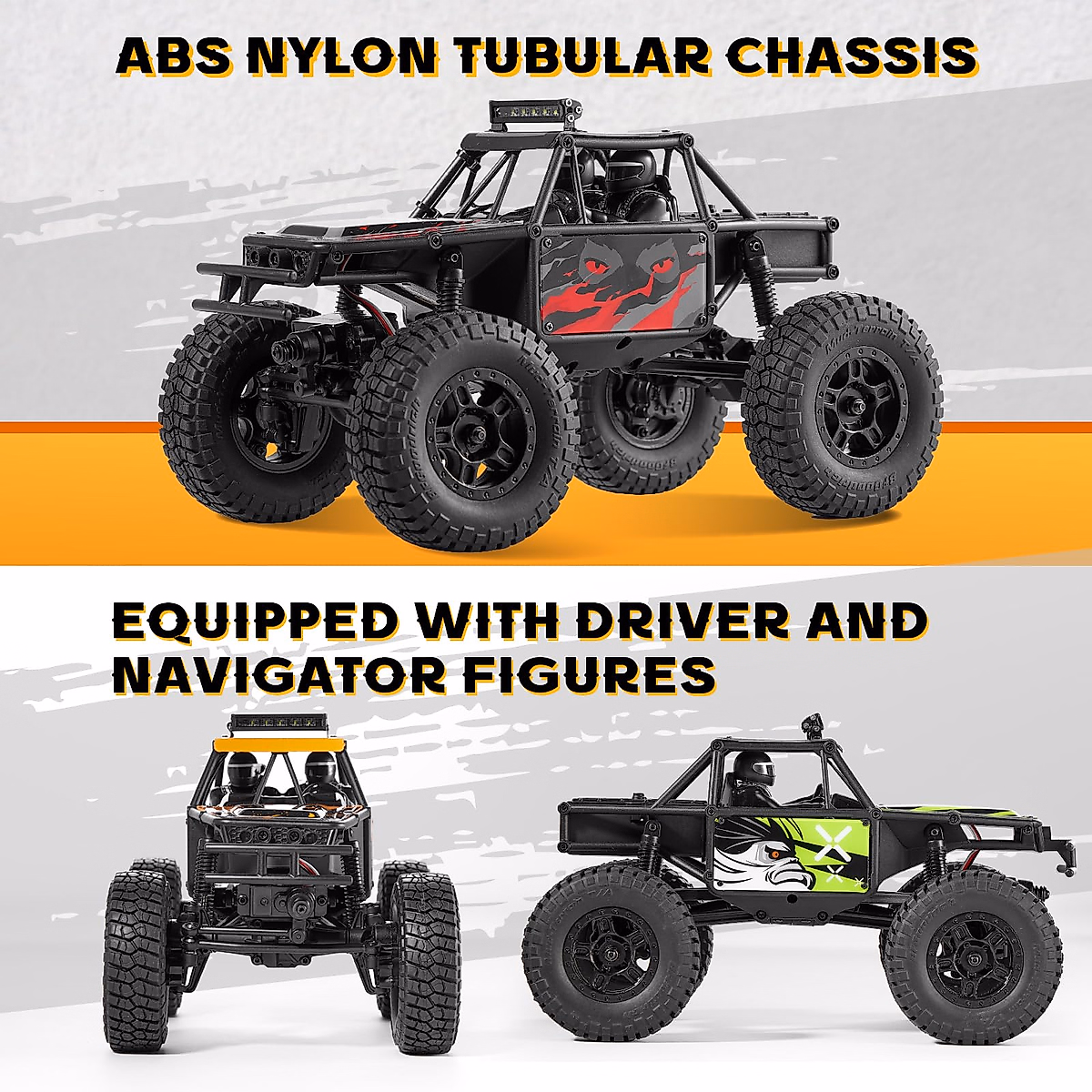 FMS RC Crawler 1/24 Lemur FCX24 4 Wheel Drive RC Rock Buggy, 2.4Ghz 380mAh Hobby Grade RC Car Model Off Road Vehicle RTR for Adults, Green/Orange/Red