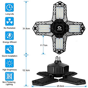Wohome Garage Light, 150W 15000LM LED Garage Light,E26/E27 Garage Ceiling Lighting with 4 Adjustable Panels,6500K Daylight LED for Shop, Barn,Warehouse, Basement