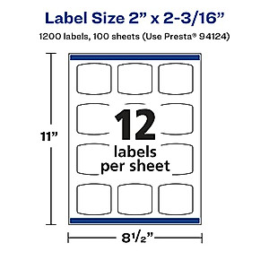 Avery Glossy White Arched Square Labels with Sure Feed, 2" x 2-3/16", 1,200 Glossy White Labels, Print-to-The-Edge, Permanent Label Adhesive, Laser/Inkjet Printable Labels
