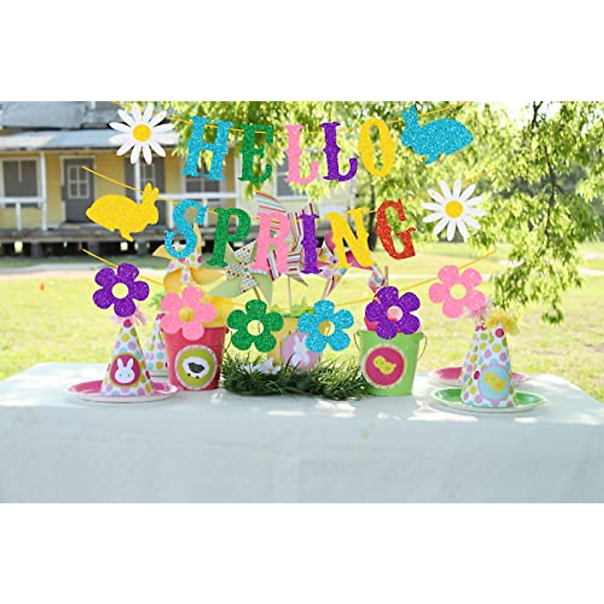 Hello Spring Banner, Spring Banner Garland, Spring Decorations for the Home, Spring Easter Theme Party Decorations, Spring Flower Banner Garland, Indoor Outdoor Mantel Fireplace Hanging Decor