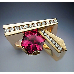 HUKQBUNX 18K Gold Multi Gem Geometric Irregular red gem Multi Diamond Diamond Diamond Cubic Zircon Women's Precious Fashion gem Couple Wedding Engagement Ring Size 6-10 (Size 8)