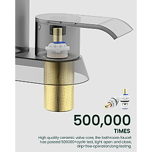 Matte Black Waterfall Bathroom Sink Faucet - HEISOK 4 Inch Bathroom Faucet with Overflow Pop Up Drain & Supply Hose, Stainless Steel 2 Handles Centerset Lavatory Vanity Bath Faucet for 2 or 3 Hole