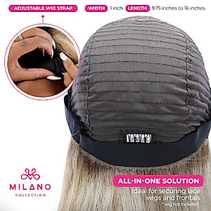 Milano Adjustable Elastic Wig Band with Hooks for Secure Fit & Comfort for Wigs and Lace Front Wigs - Wig Strap, Headband, & Wig Grip Accessories, Black